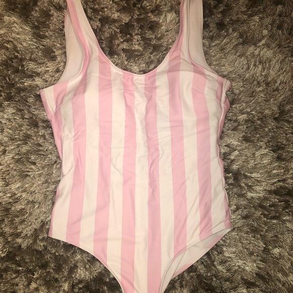 Swim | One Piece Pink And White Striped Swimsuit | Poshmark